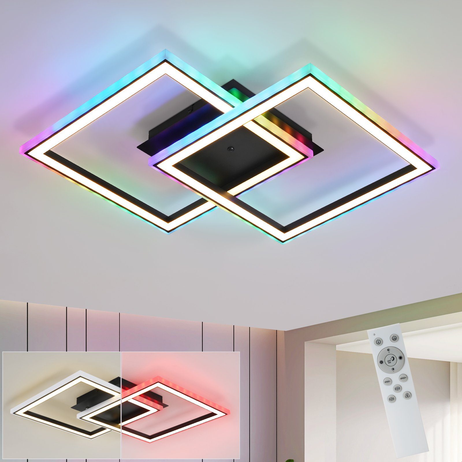 ZMH Plafonnier LED pour salon, intensité variable, moderne, RGB, avec ...
