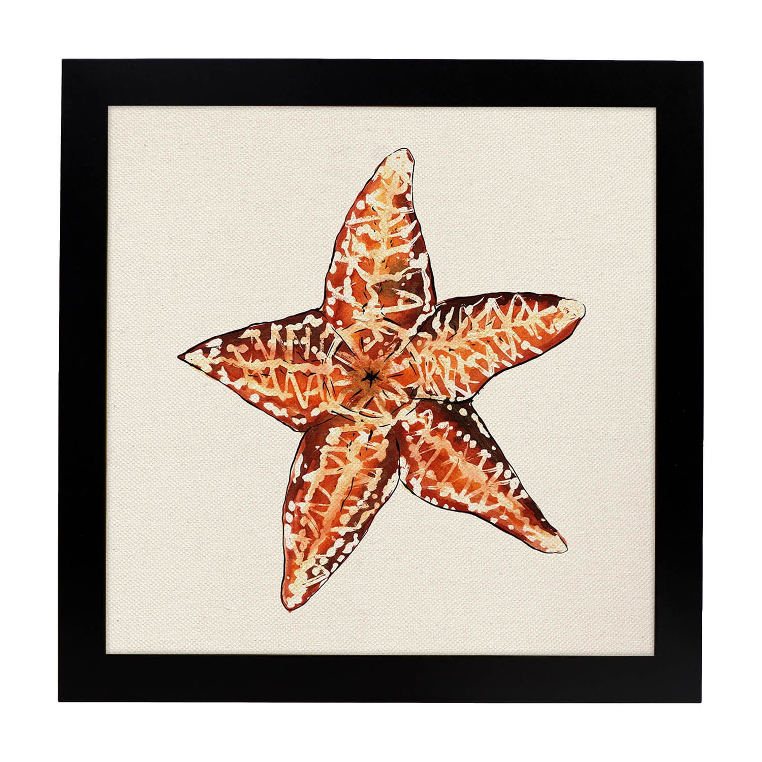 Poster Cuadrado Con Dibujos Del Mar. Lamina Estrella De Mar, Ilustrada Con Dibujos Del Mar Y El ...