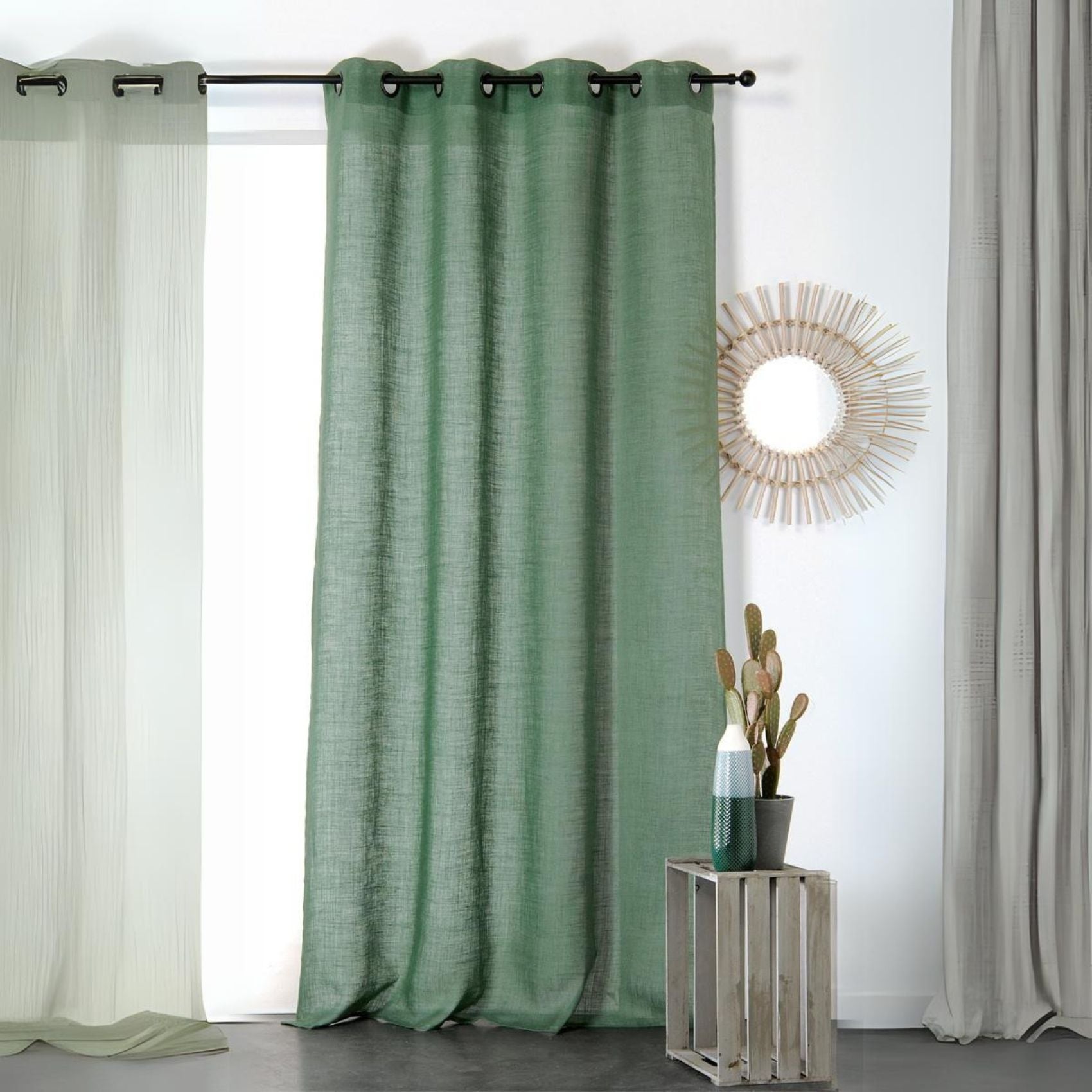 Rideau tamisant et naturel en 100% lin - Vert - 145x260 cm - Lin ...