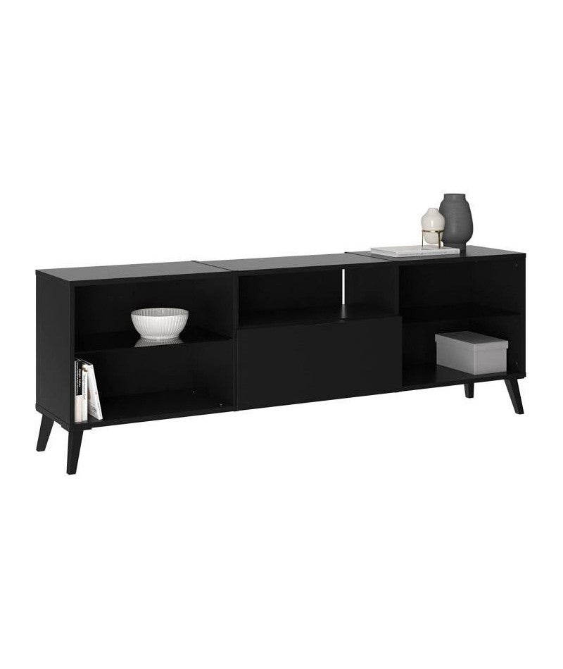 Meubles TV/Hifi Lowboard - Décor noir - L153,5 x H52 x P31,5 cm ...