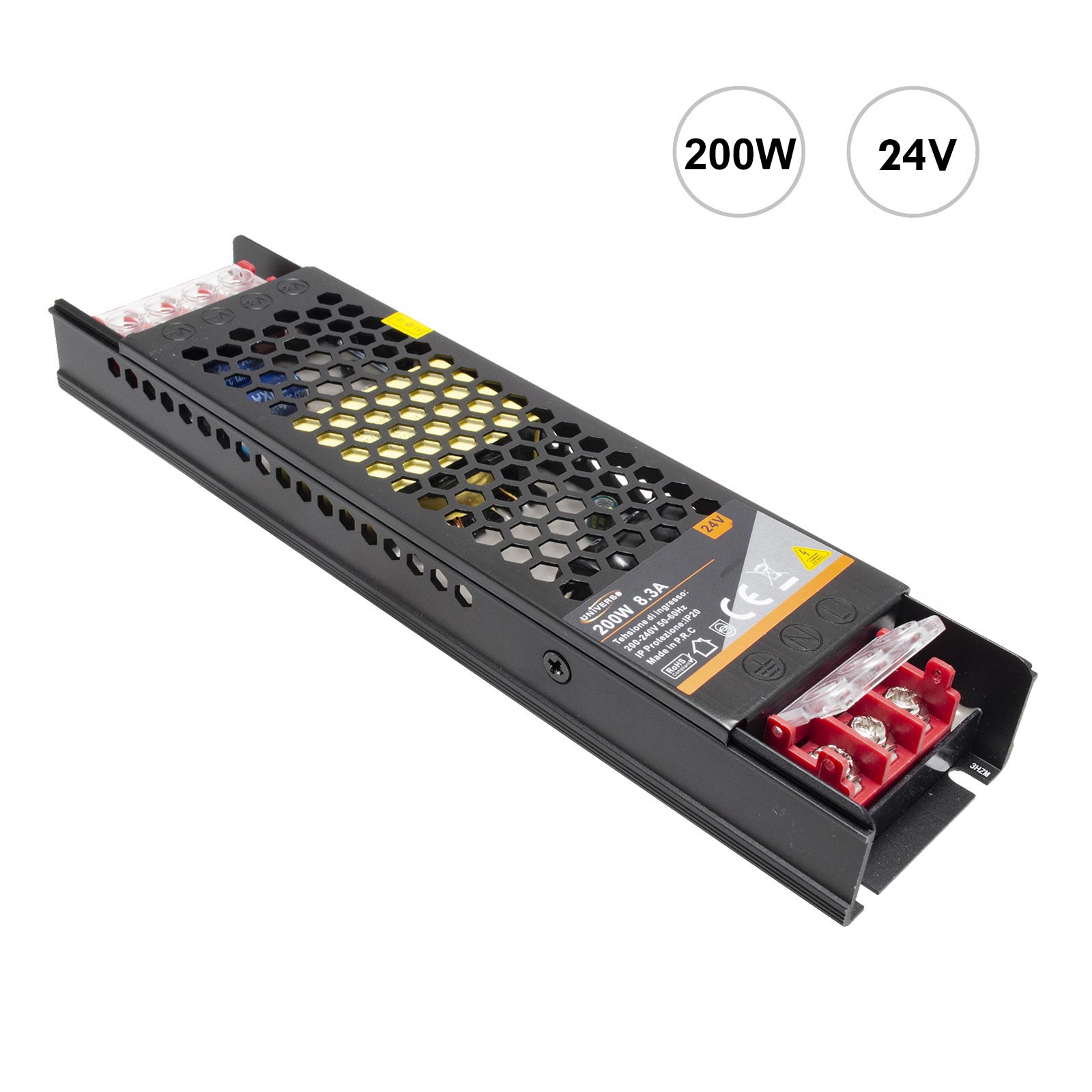 Alimentation 200W transformateur stabilisé slim 24V 8.3A bandes lumineuses LED caméras 230V ...