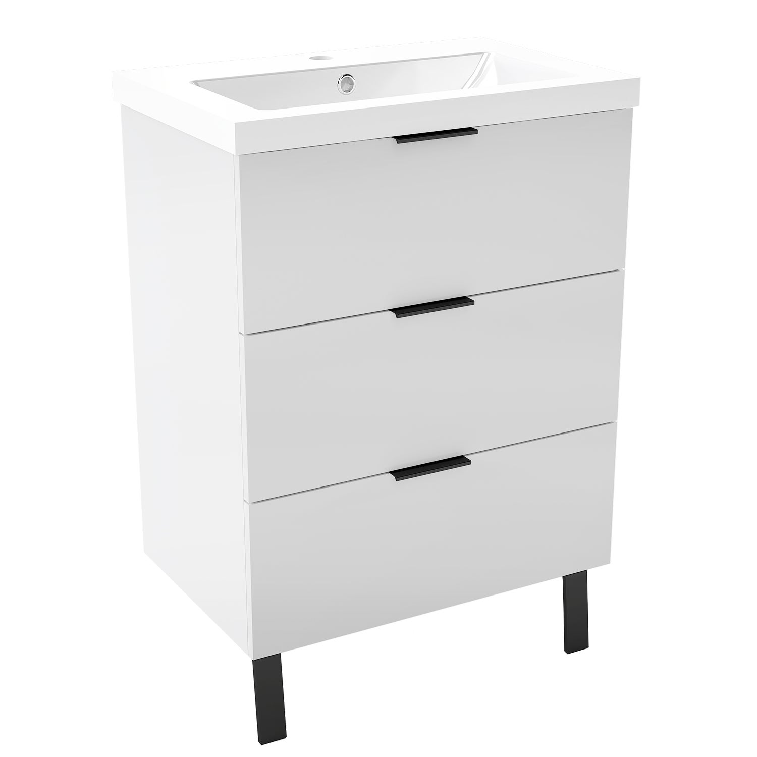 AICA Meuble de salle de bain mural avec pieds Blanc 60 cm - 3 tiroirs ...