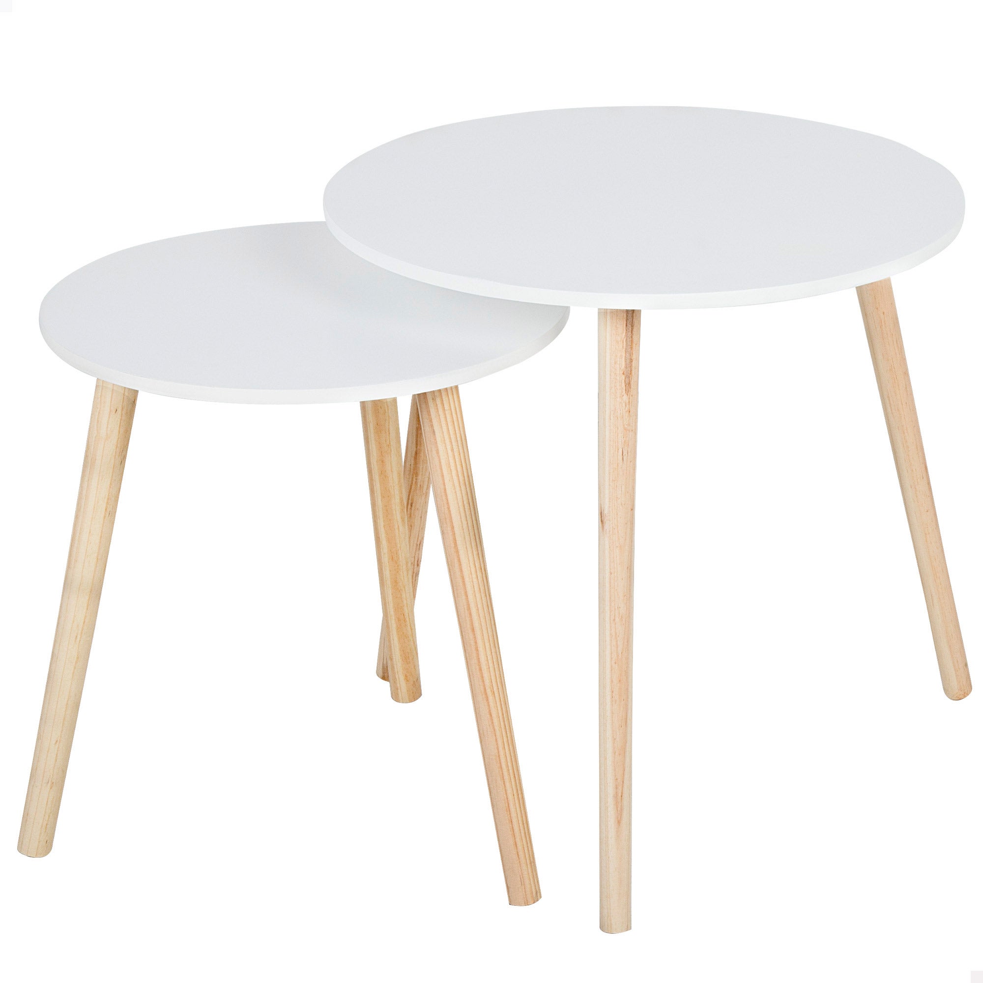 Max Home Set 2 tables d'appoint rondes en bois blanc D40x44 cm et ...