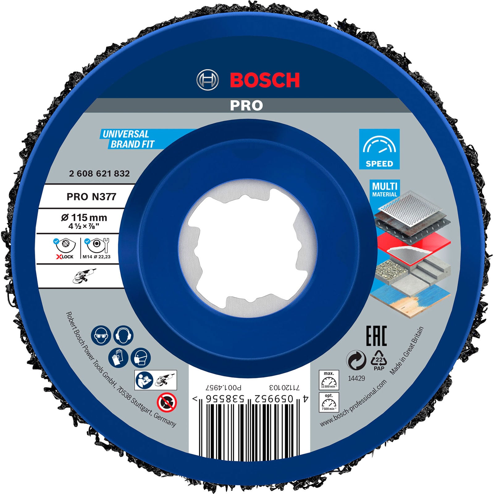 Bosch PRO N377 Disque de nettoyage Multi Material 115 mm 22,23 mm ...