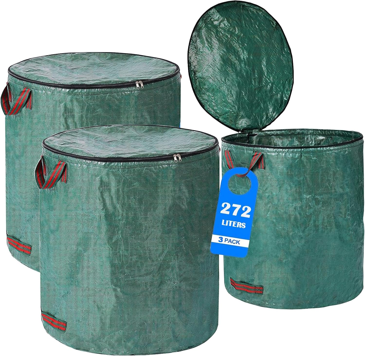 Lot de 3-Sac Jardinage Dechets avec Couvercle 272L - 4 Poignées ...