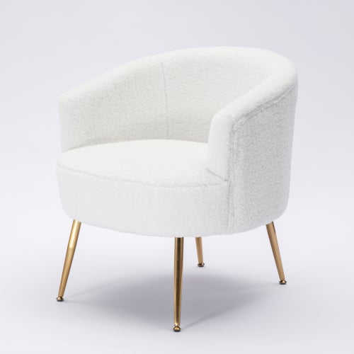 Sillón ergonómico en tela de teddy con patas doradas ajustables, blanco ...