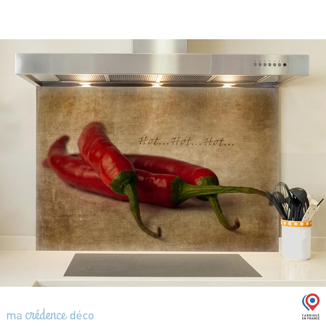 Crédence cuisine fond de hotte Piments rouges - Alu composite - L 90 cm ...