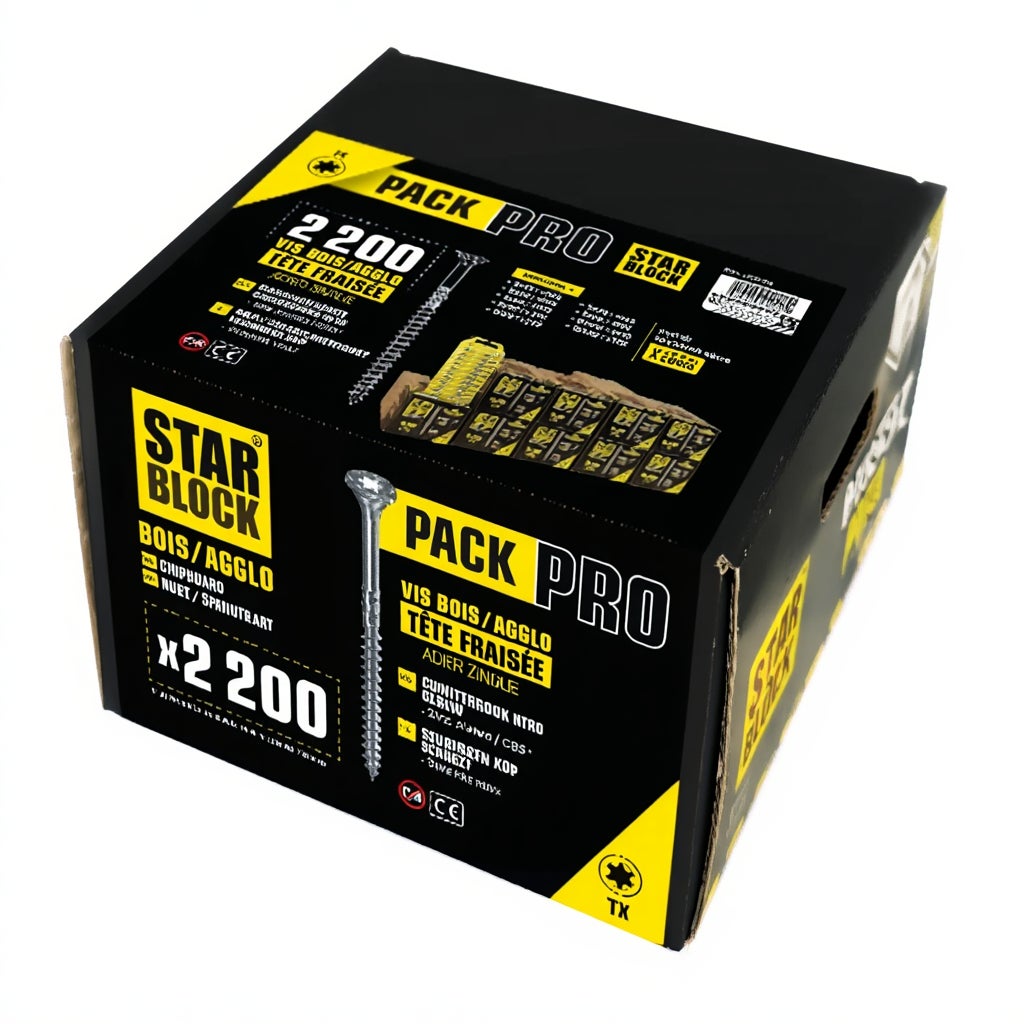 STARBLOCK Coffret de vis Pack Pro 2 200 vis Bois Aggloméré Tête fraisée ...