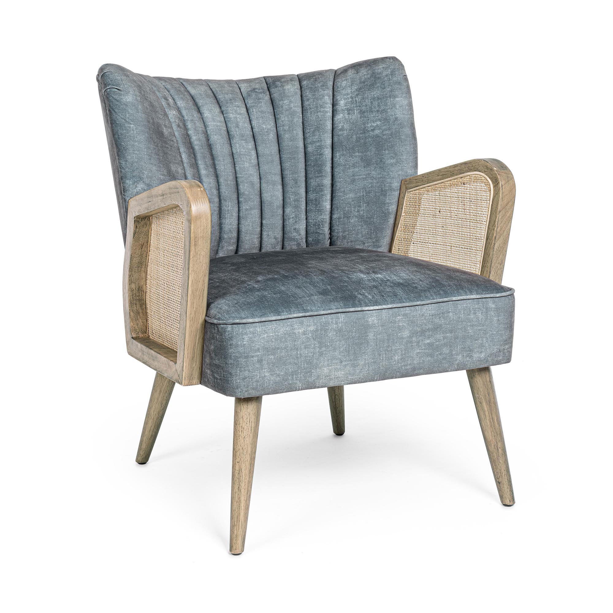 Fauteuil crapaud 64x71x79 cm en tissu bleu clair et rotin - VIRNA ...