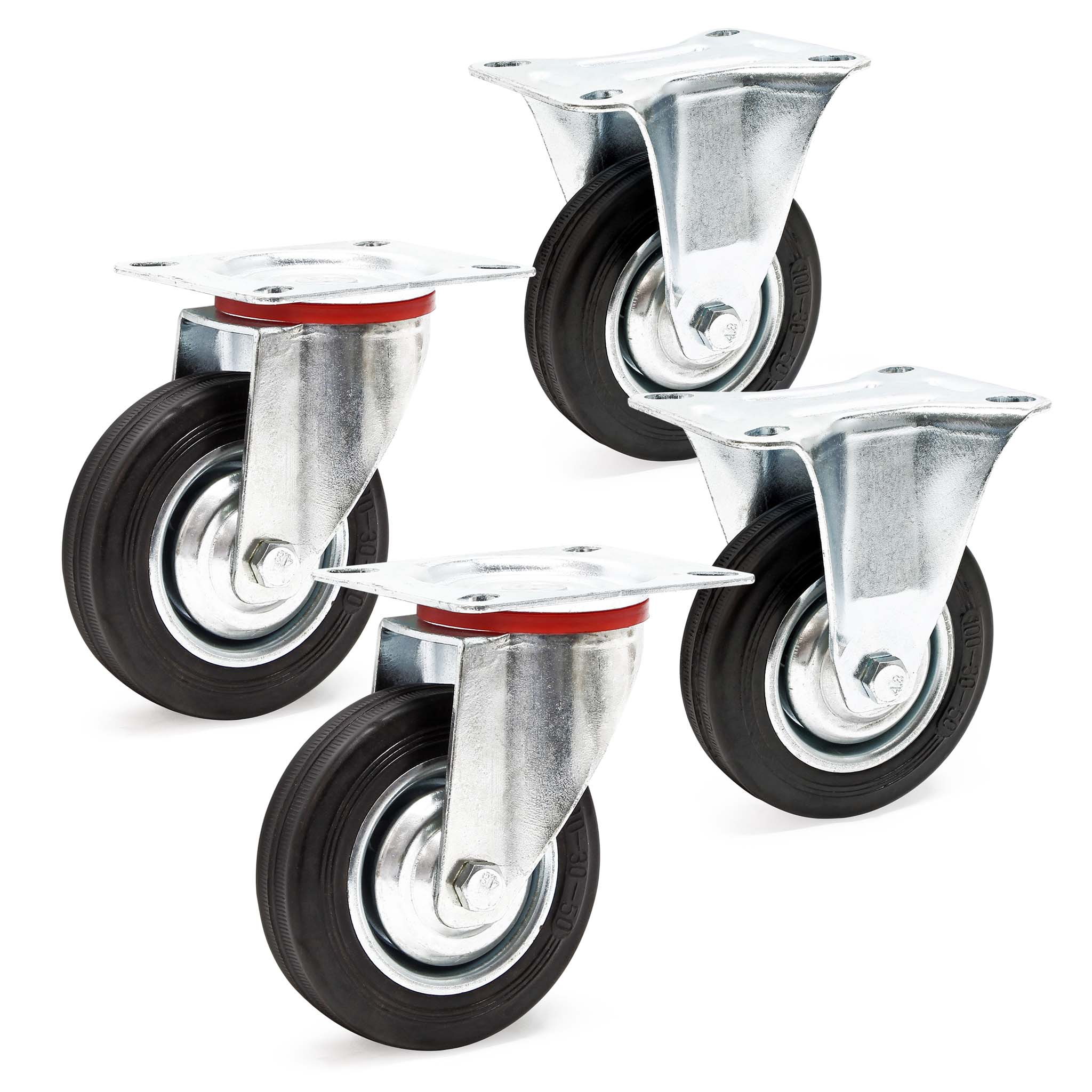 Wiltec Kit de 4 Roulettes – Ø 100 mm – Capacité 70 kg – 2x Roulette ...