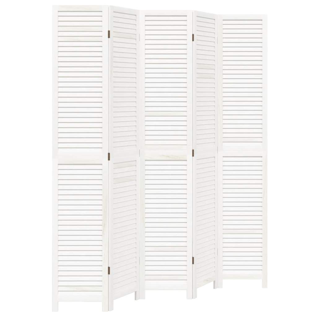 Biombo separador de 5 paneles madera maciza Paulownia blanco | Leroy Merlin