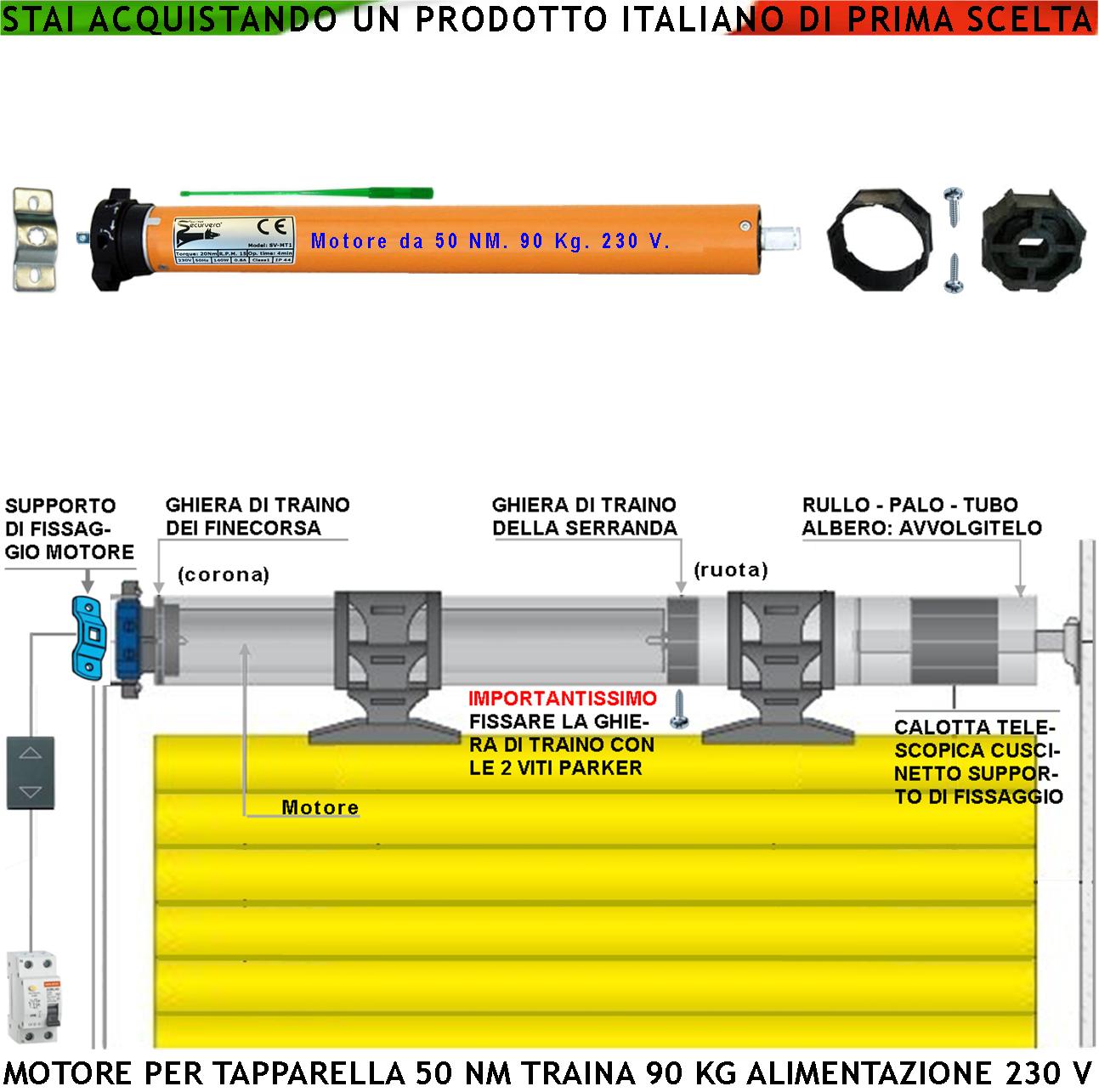 Kit Motore 230 V 220 W Per Tapparella 90 KG Potenza di Traino 50 Nm ...