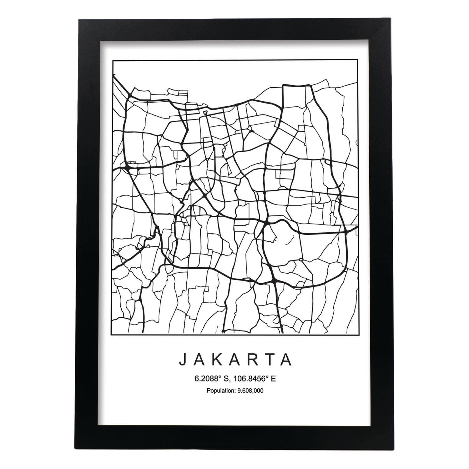Carte De La Carte De Style Nordique Jakarta En Noir Et Blanc. Sans ...