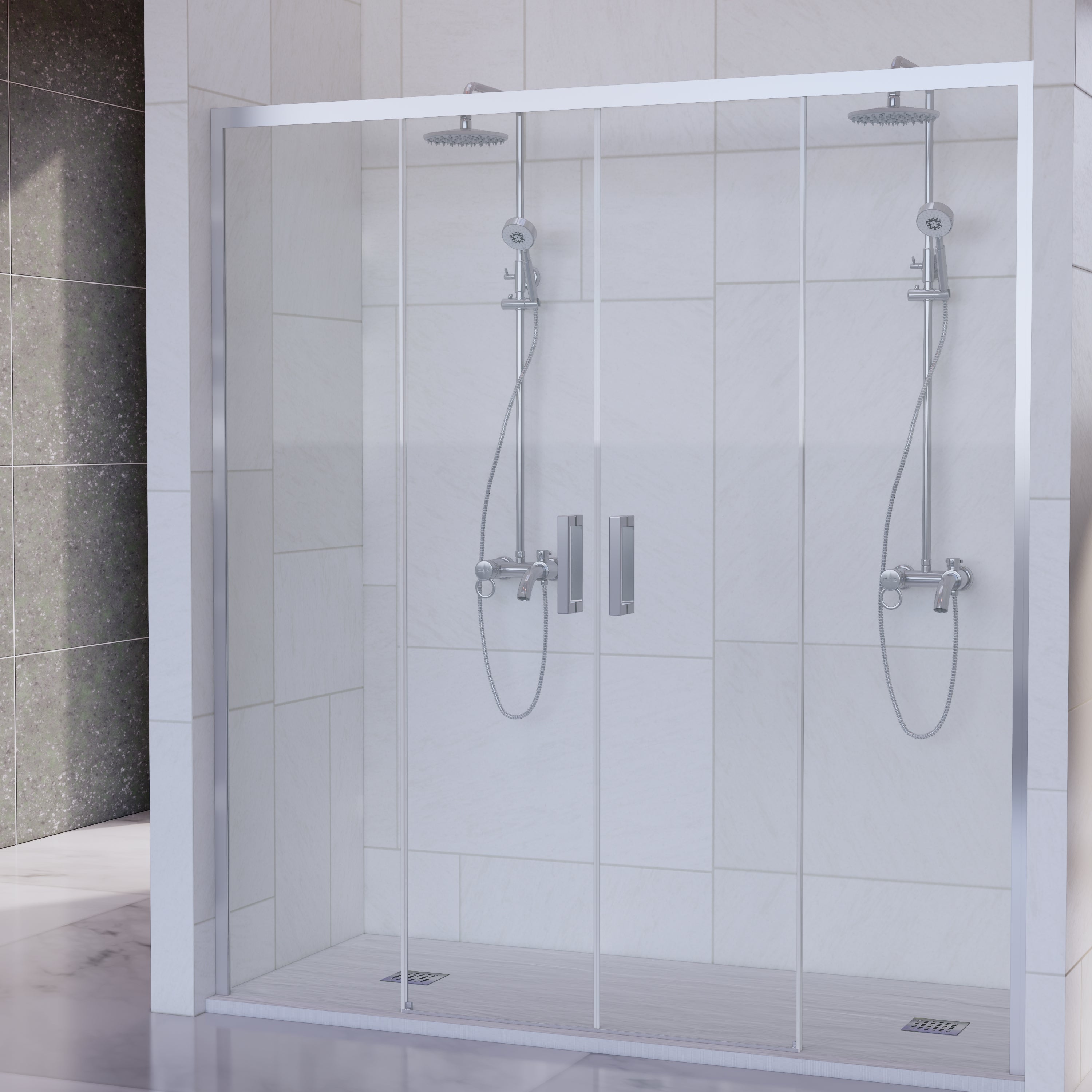 Mampara ducha frontal 155cm corredera 2 puertas + 2 fijos Sin Perfil ...