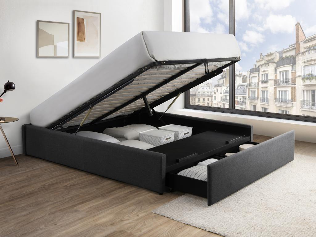 Sommier coffre et tiroir 140 x 190 cm - Gris anthracite - OSLA de YSMÉE ...