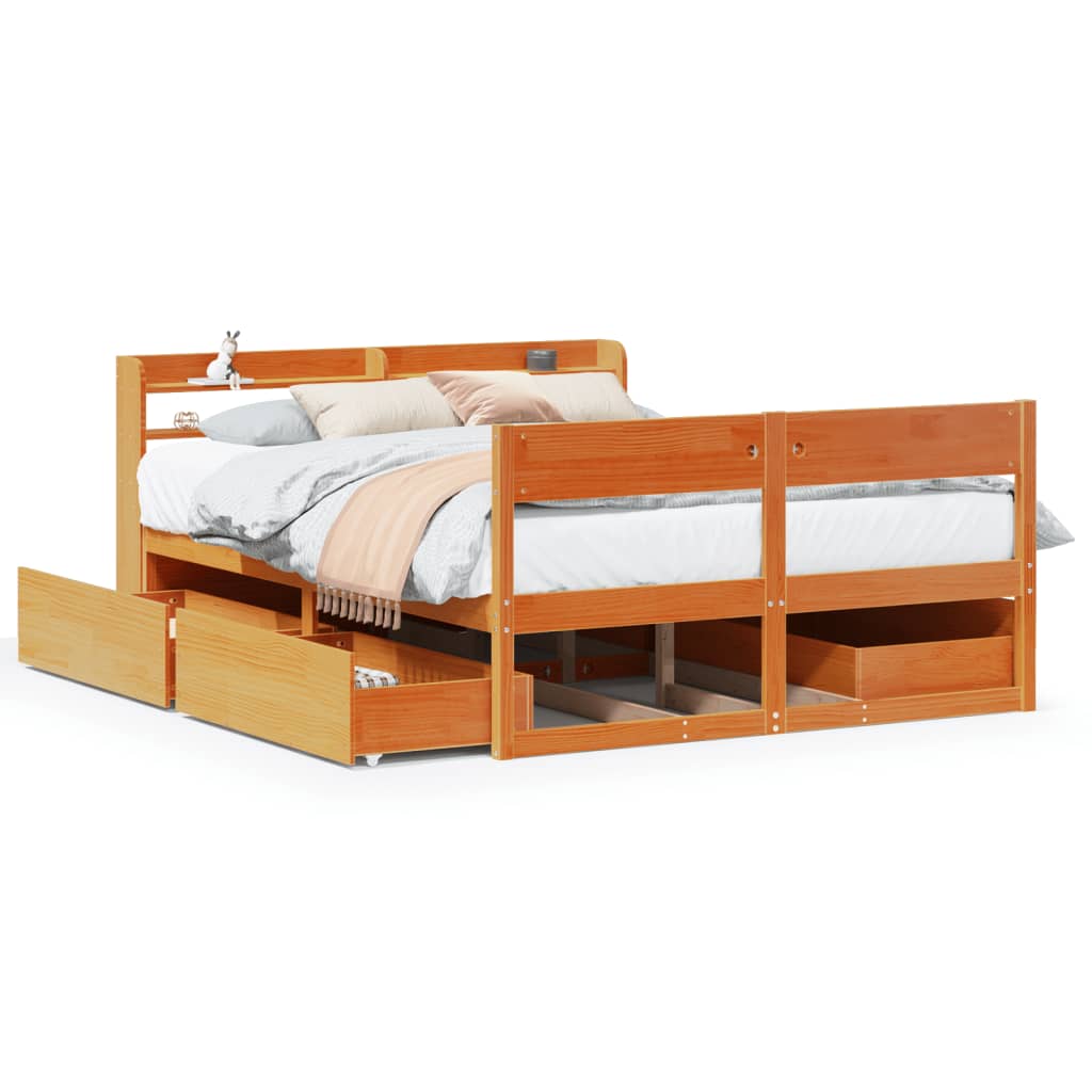 Lit Double | Lit Adulte | Cadre de lit sans matelas cire marron ...