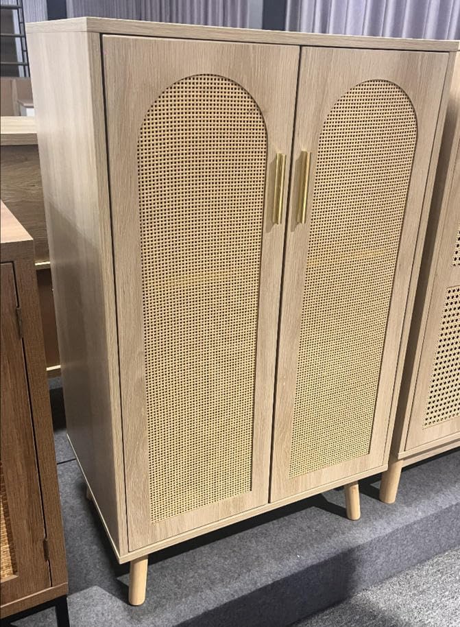 Aparador de entrada de ratán, armario alto, 2 puertas con aberturas ...