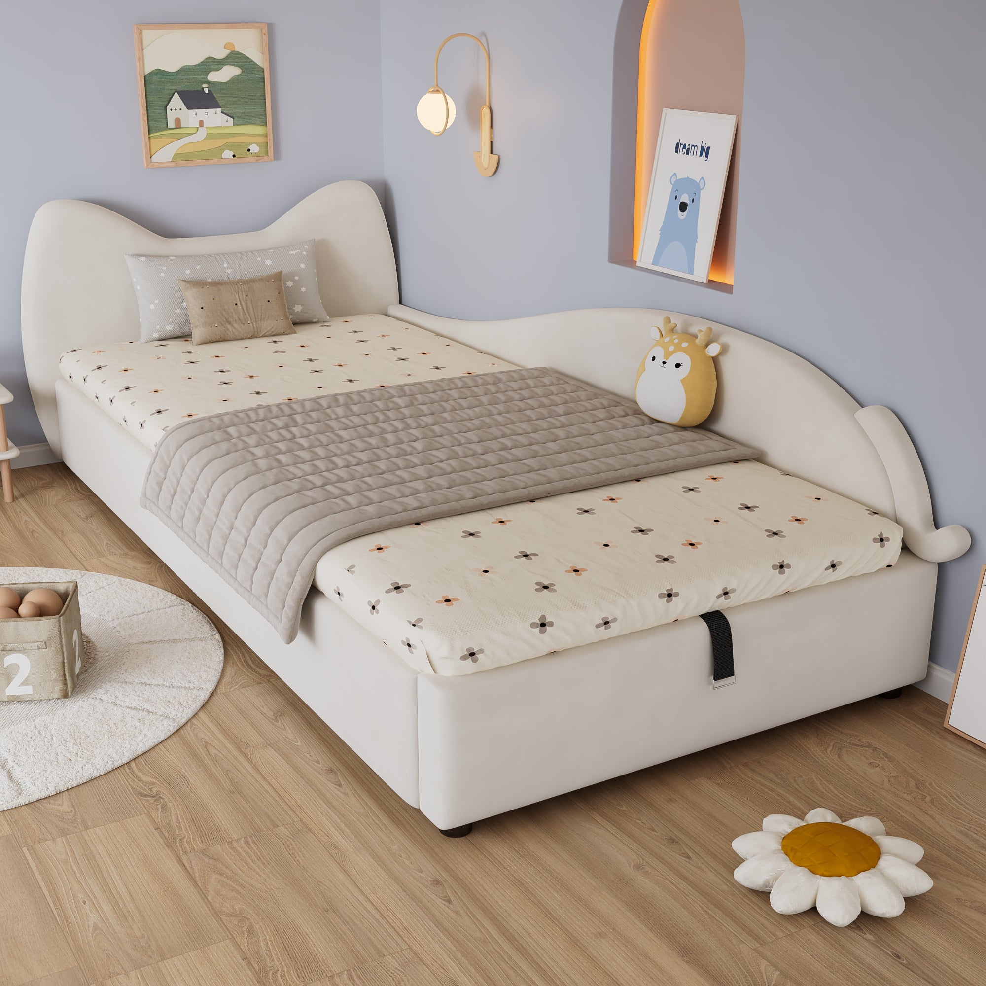 Lit coffre pour enfants 90x200cm - tête de lit en forme de chat ...