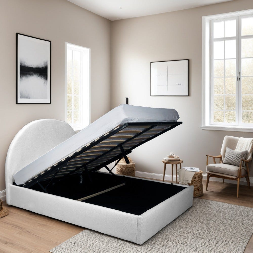 LIT COFFRE TISSU BOUCLETTE 160x200 SHERPA + SOMMIER / Blanc | Leroy Merlin LIT COFFRE TISSU BOUCLETTE 160x200 SHERPA + SOMMIER / Blanc | Leroy Merlin