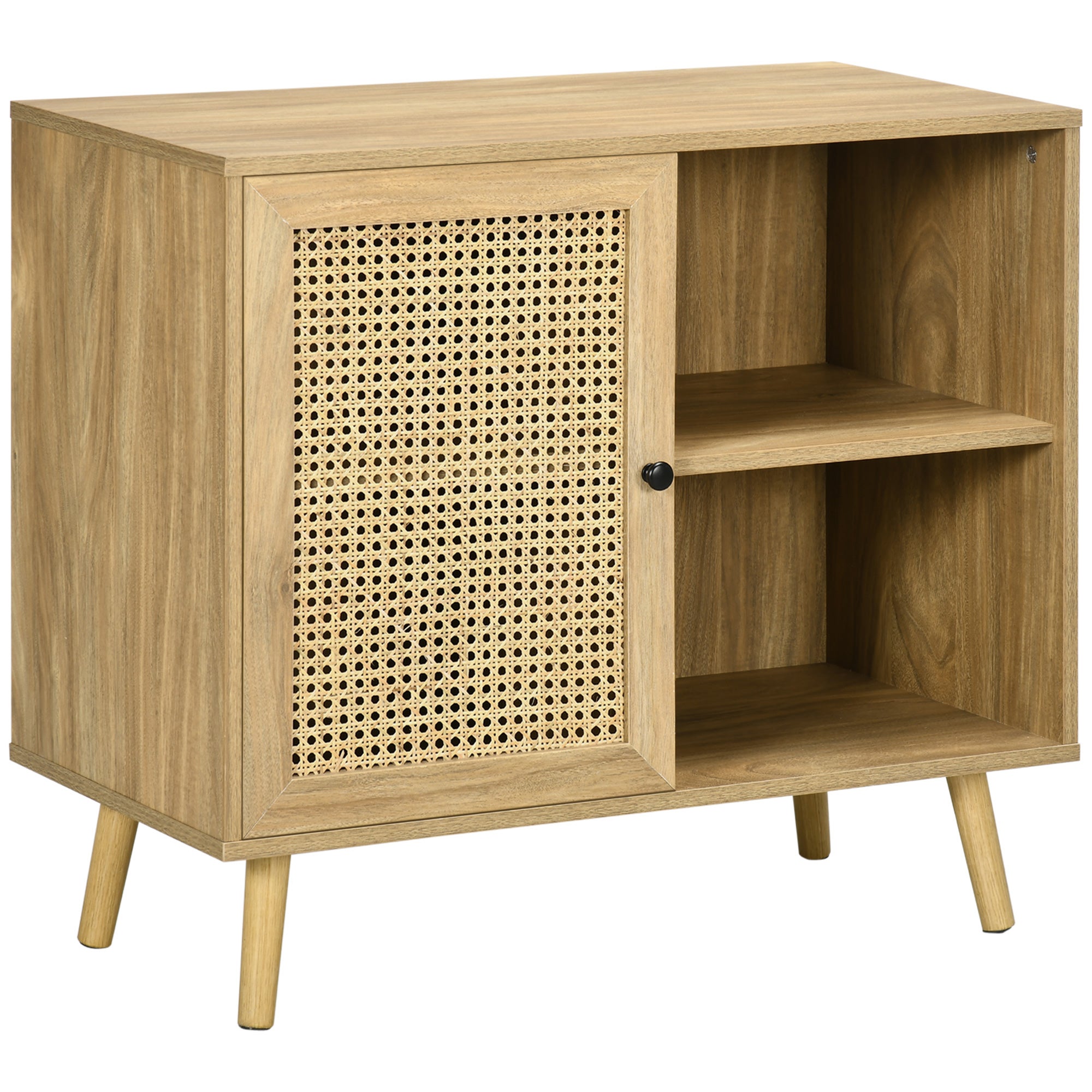 Meuble de rangement buffet 1 porte cannage effet bois - dim ...
