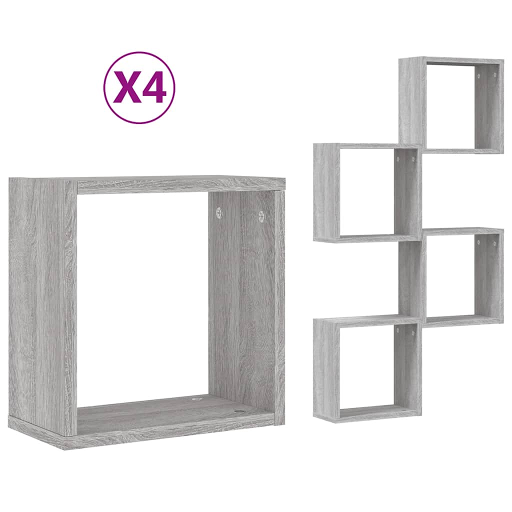 Mensole Parete a Cubo 4 pz | Ripiano a Parete Grigio Sonoma 30x15x30 cm ...