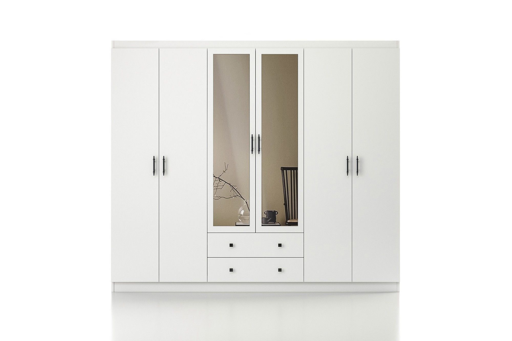 Armoire moderne 6 portes, 2 miroirs et 2 tiroirs Rimaly L210cm avec 3 ...