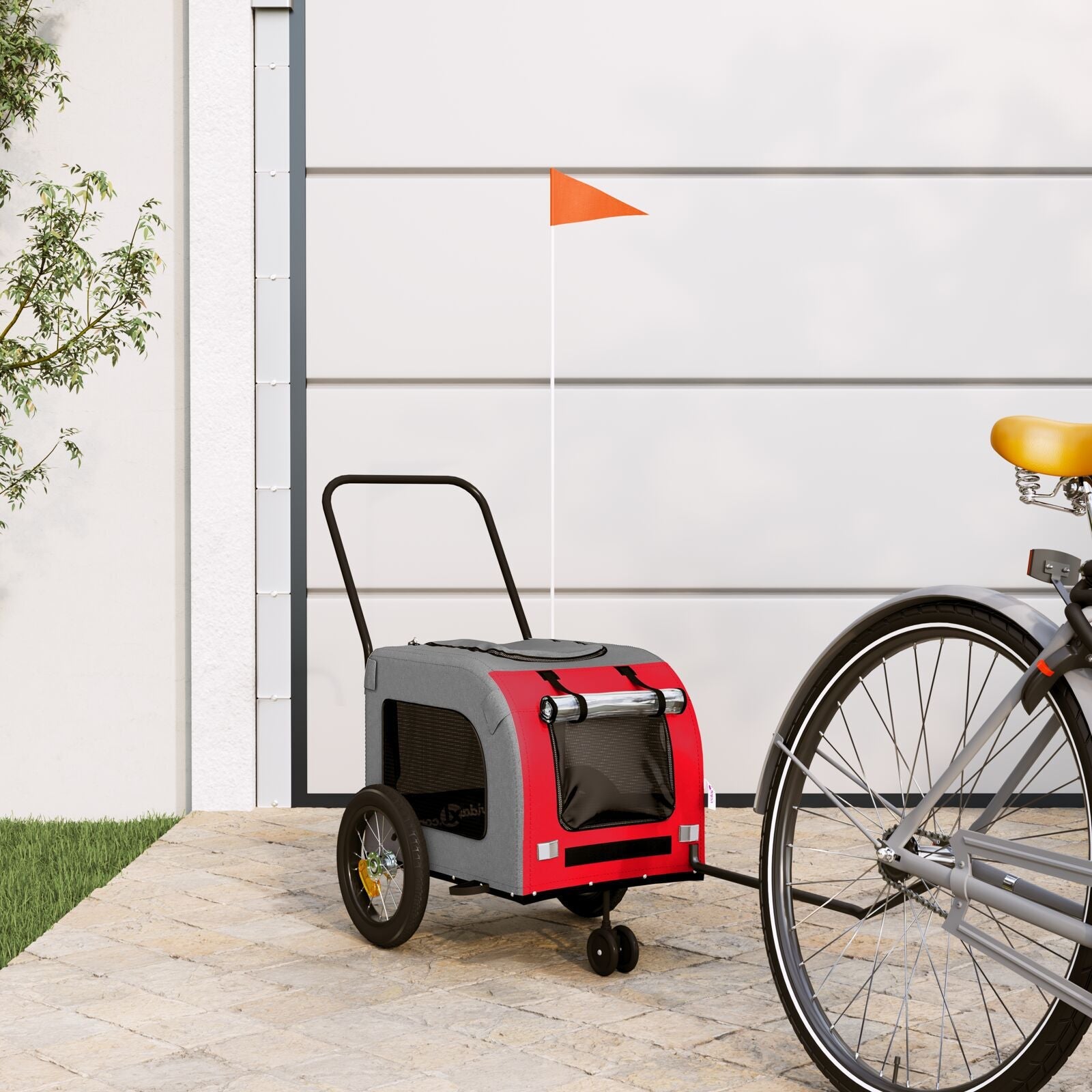 Remorque de vélo pour animaux Rouge et gris 125 x 53 x 54 cm vidaXL ...