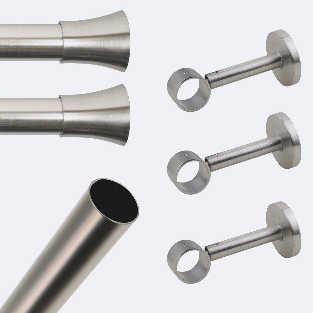 Kit de tringle à rideaux Nickel Mat 250cm Diam.28mm Embout Pommeau ...