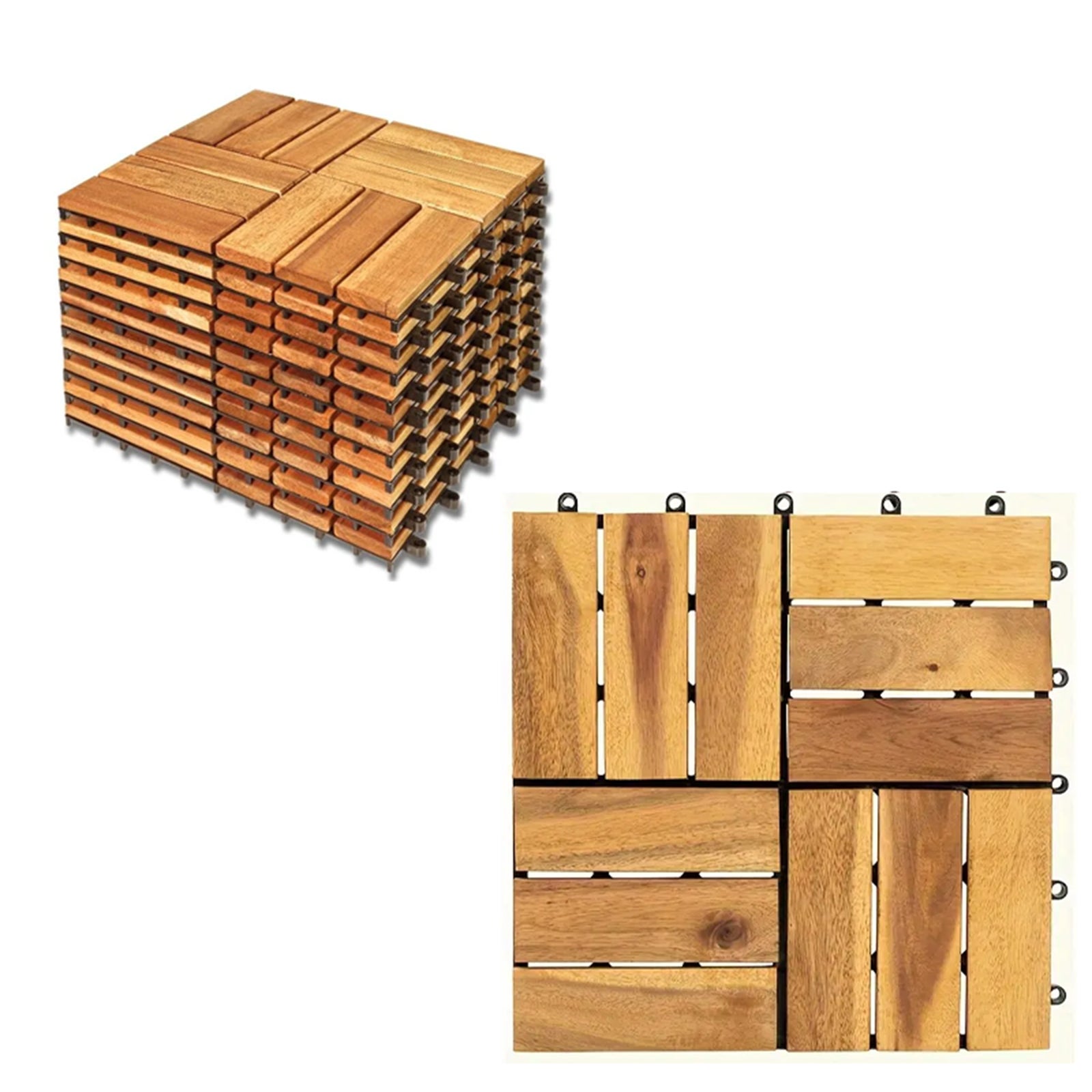 YOEVU - Pack de 10 baldosas exterior de madera de acacia (0.90m²) 12 ...
