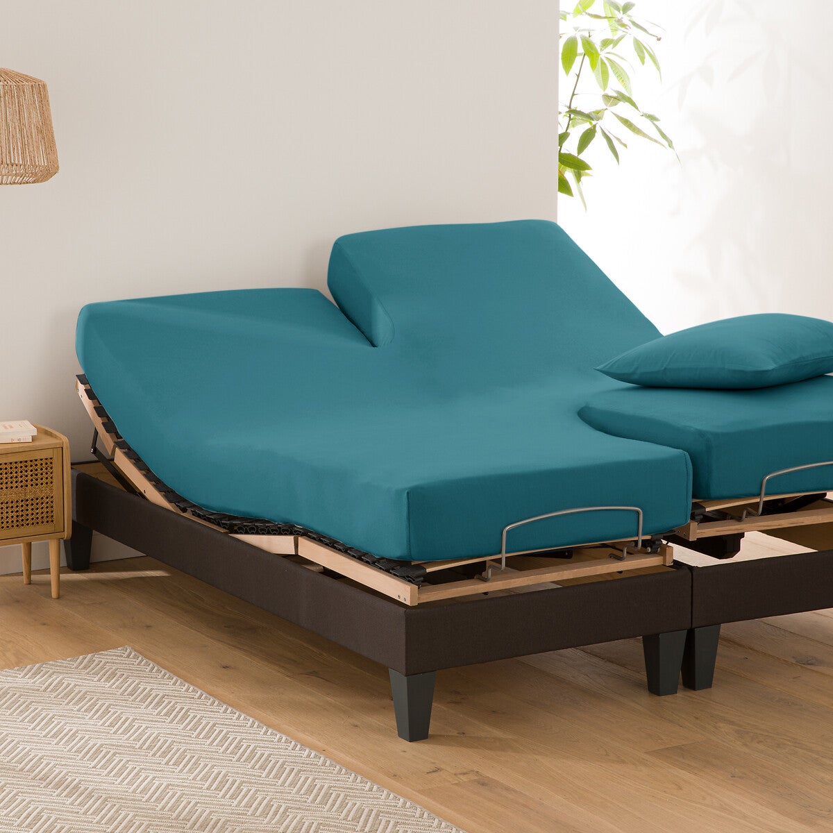 Drap housse uni en coton, lit articulé, Scenario - Canard - 180 x 200 ...