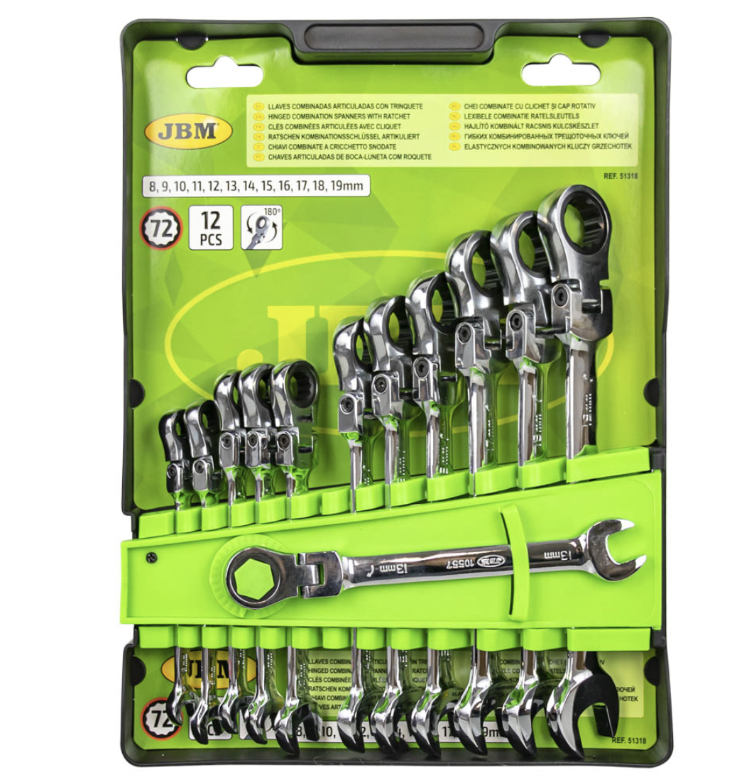 Set 12 llaves combinadas articuladas con trinquete JBM 51318 | Leroy Merlin