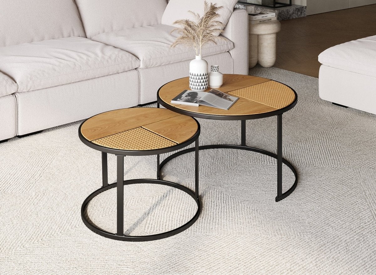 Lot de 2 tables basses gigognes rondes effet rotin JOTA | Leroy Merlin