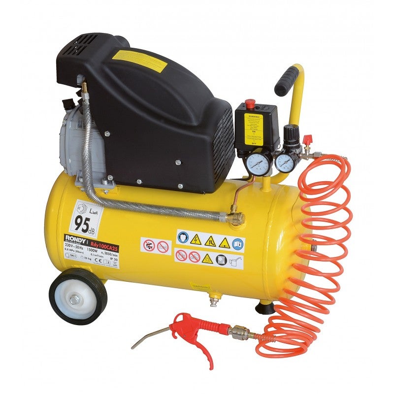 Compresseur d'air 25L, 2HP avec flexible, soufflette et 2 indicateurs ...