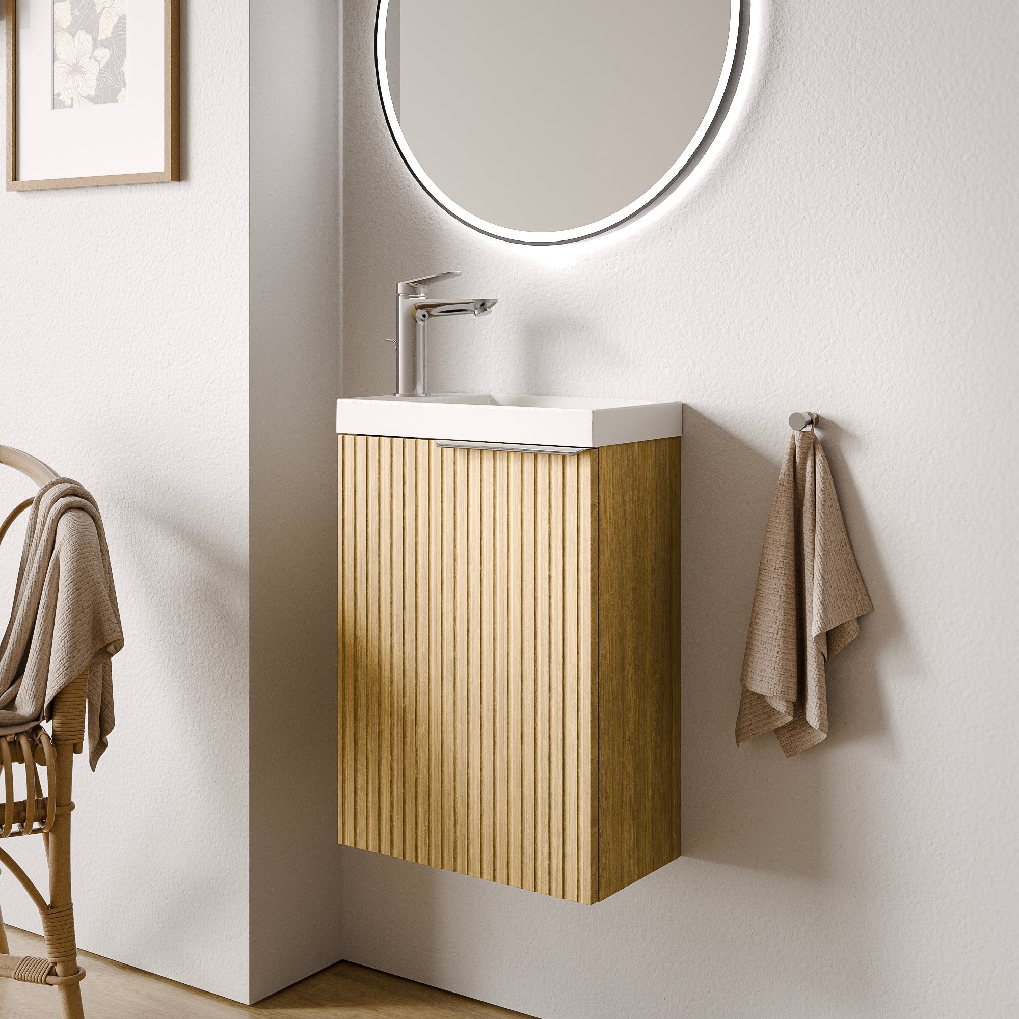 BERNSTEIN - Meuble vasque Beige strié de salle de bain 40x22x55cm ...