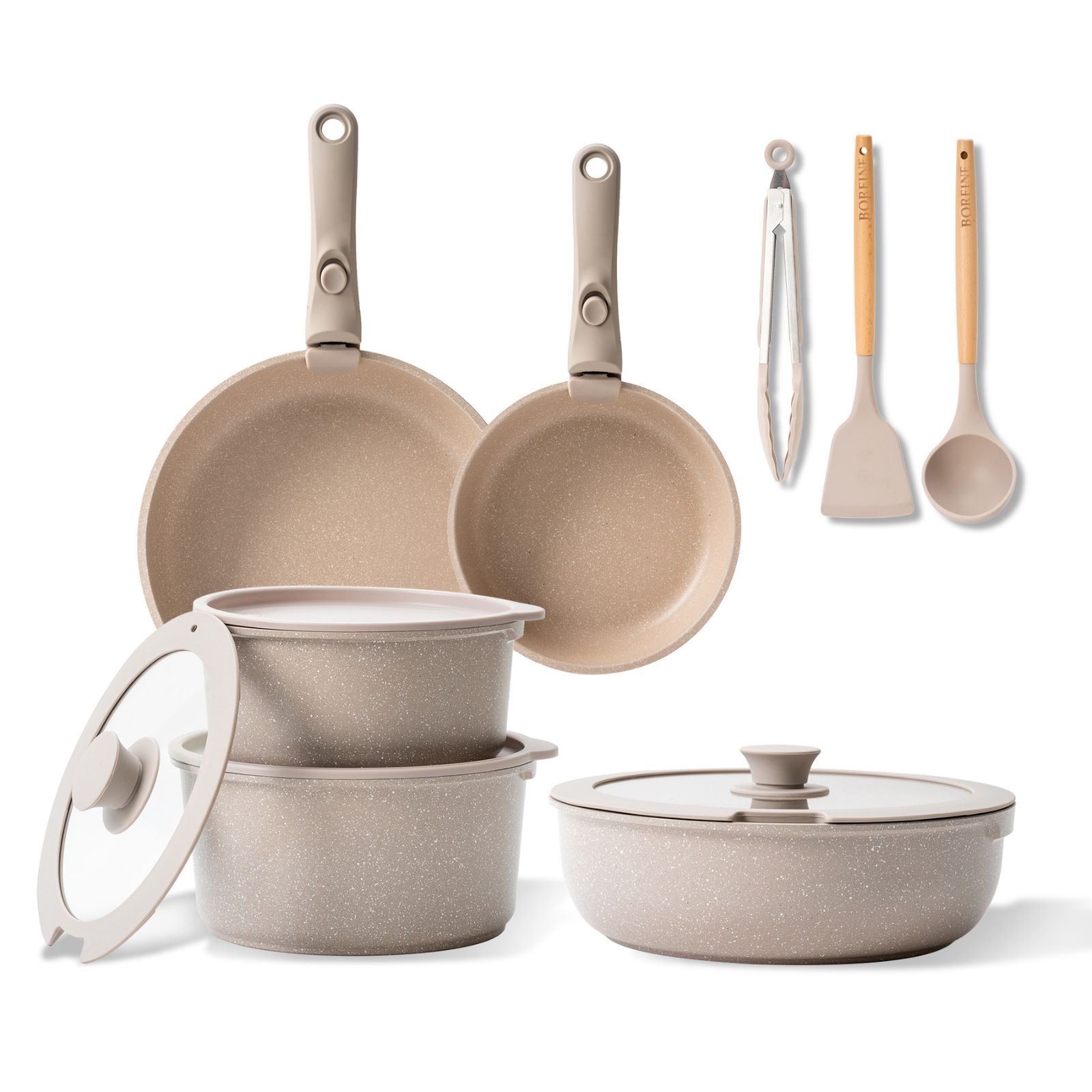 BOREINE Batterie de cuisine, Casserole induction, Poêle antiadhésive, Set de poêle avec ...