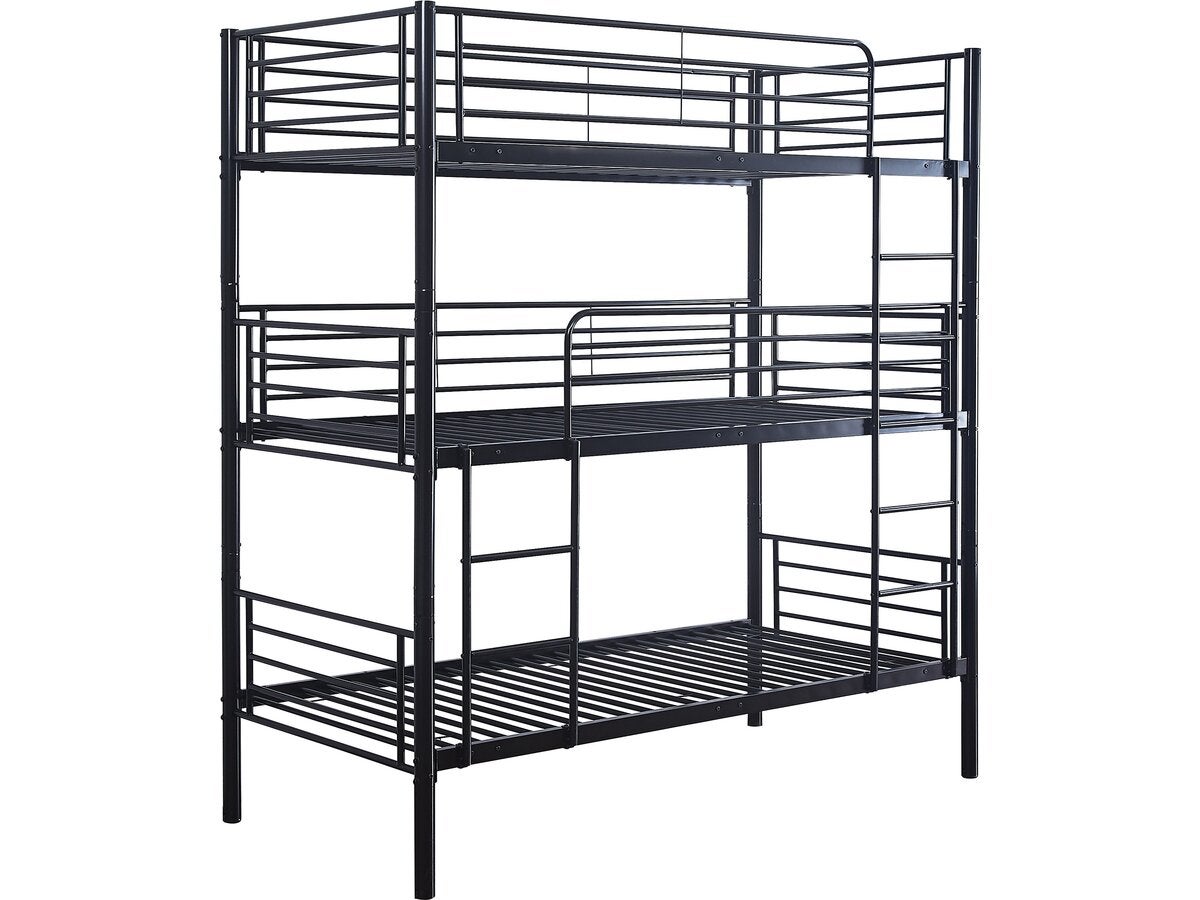 Lit superposé en métal triple "HAVIN" - 90 x 190 cm - Noir | Leroy Merlin