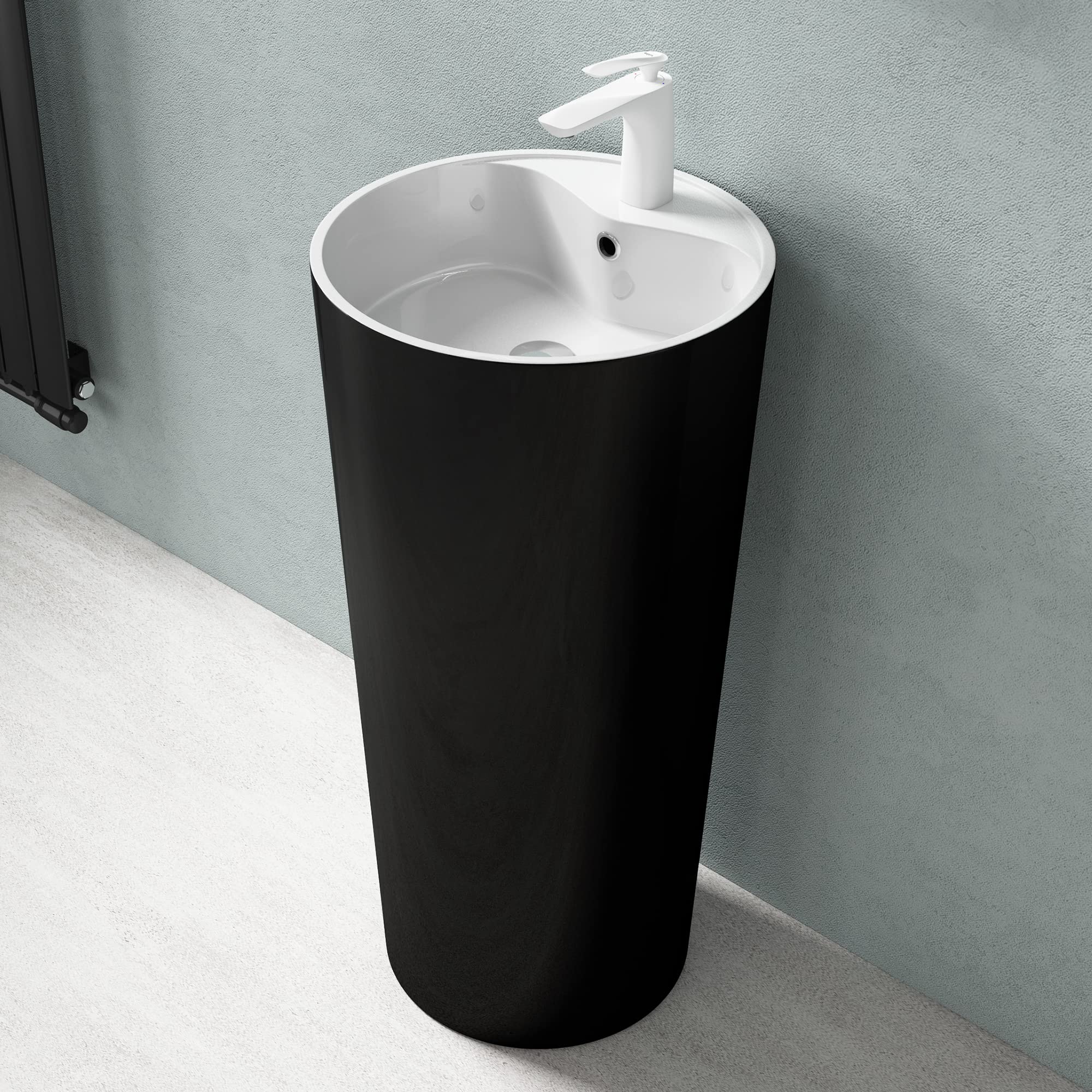 Doporro Lavabo sur Pied Noir Mat + Blanc Vasque Colonne en Fonte ...