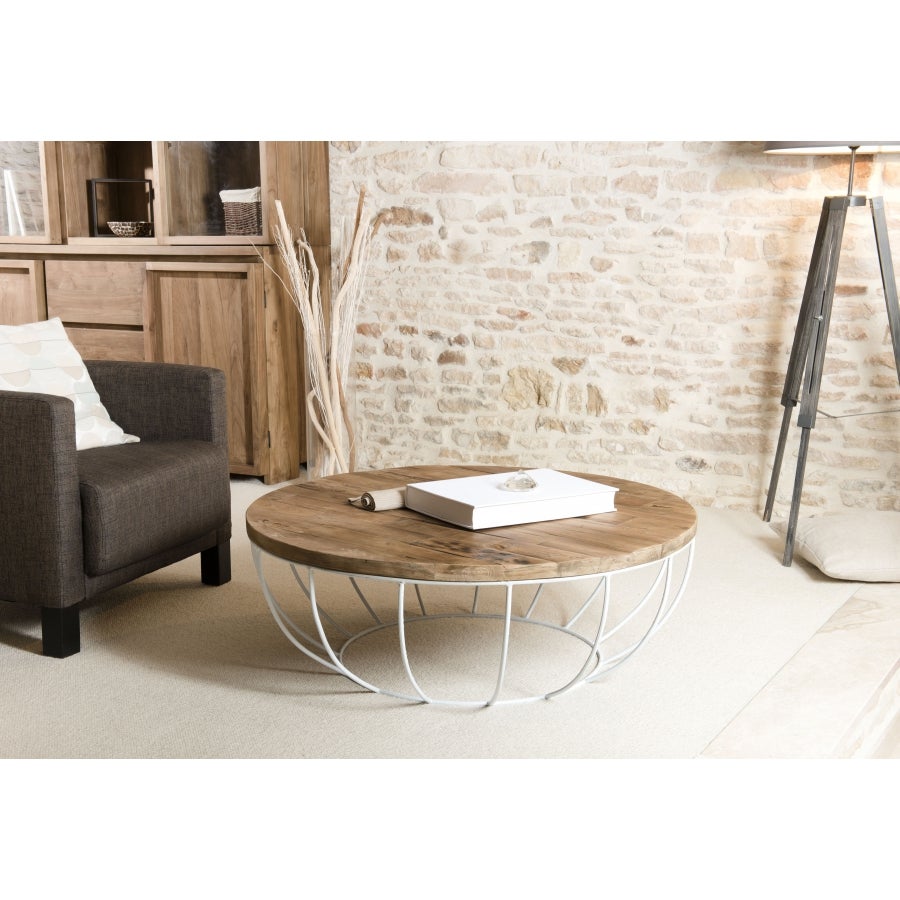 ALIDA - Table basse coque ronde 100x100cm plateau teck recyclé ...