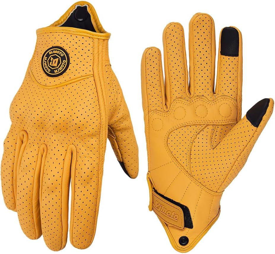Gants de moto en peau de chèvre jaune classique avec trou de vélo d'été ...