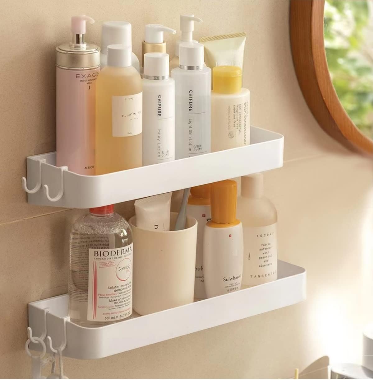 Juego de 2 estantes de ducha sin taladrar, estante de pared con 6 ...