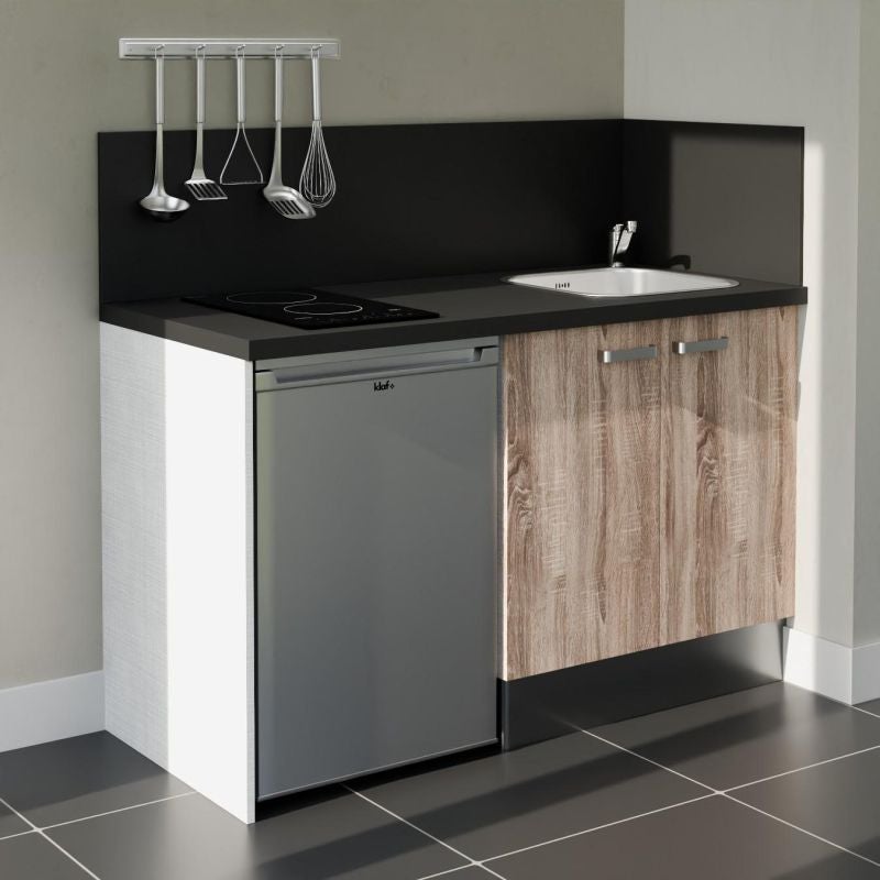 Kitchenette modèle K17 - Façades Bois - Plan de travail Noir texturé ...
