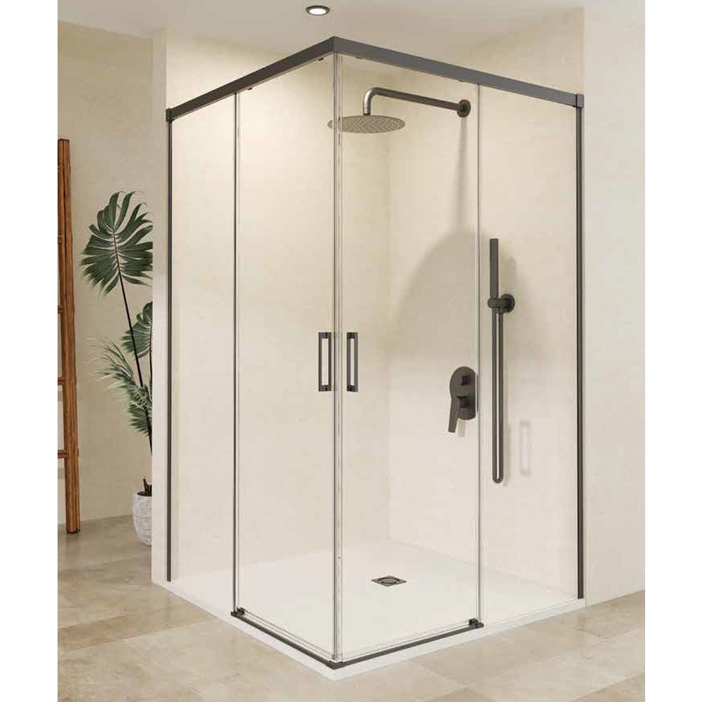 Mampara Ducha Rectangular 2 Fijos + 2 Puertas Corredera | Vidrio 6mm Antical | Perfil Black Gun ...