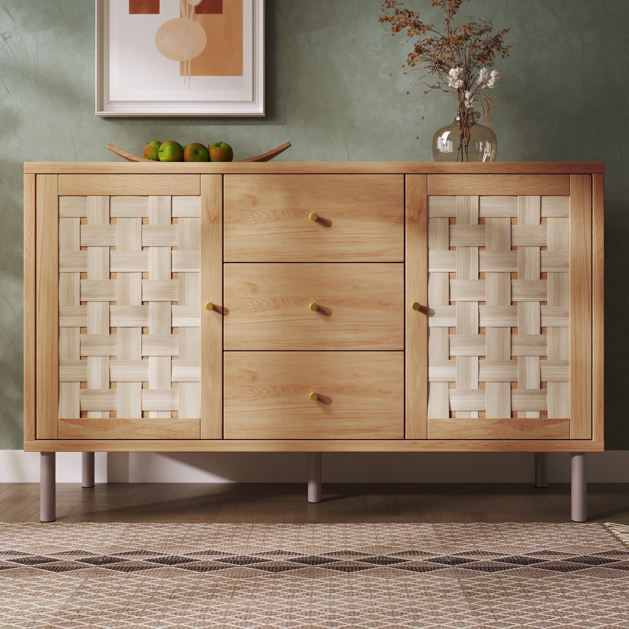 Cómoda con 2 puertas, 3 cajones y estantes regulables - MDF y patas de ...