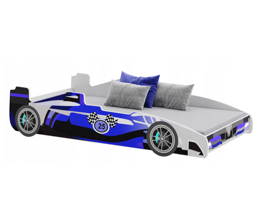 Lit enfant voiture formula 1 bleu et noir avec matelas et sommier ...