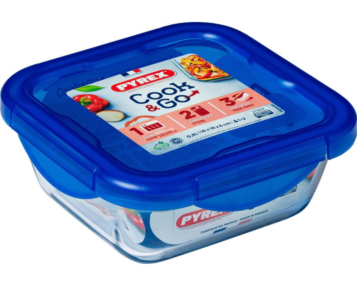 Pyrex Cook & Go - Recipiente Cuadrado con Tapa 100% hermética, para ...