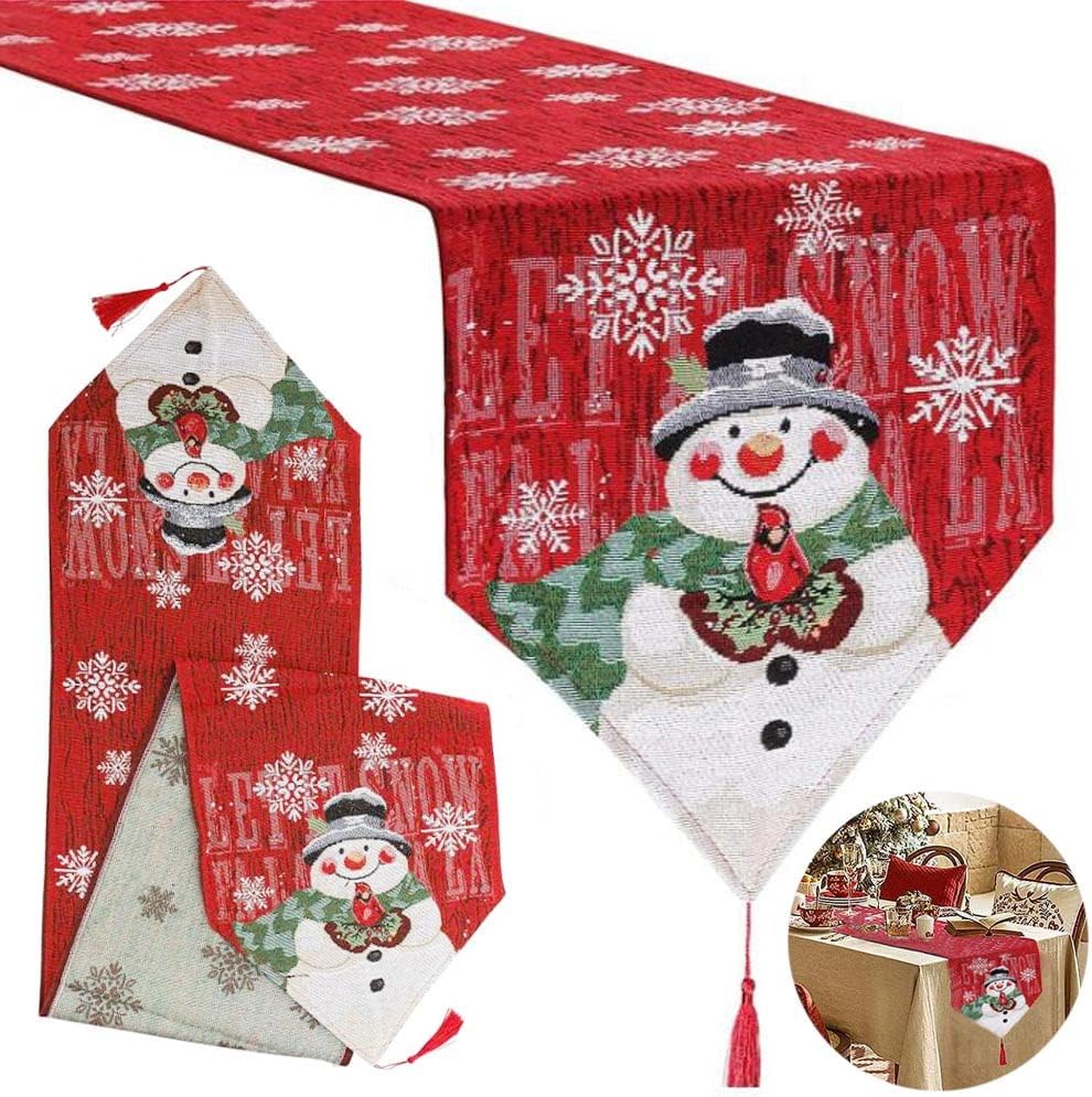 Camino de mesa navideño - Decoración festiva, bordado rojo, rectangular ...