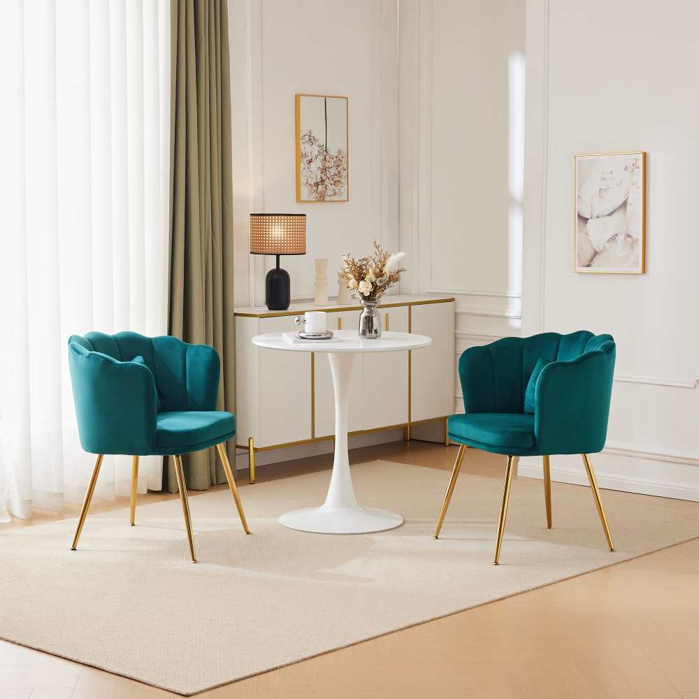 Lot de 2 fauteuils design velours vert, confortables, dossier pétale ...