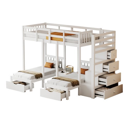 Cama litera de madera maciza, blanca, 90 x 200 cm y 140 x 70 cm, con ...