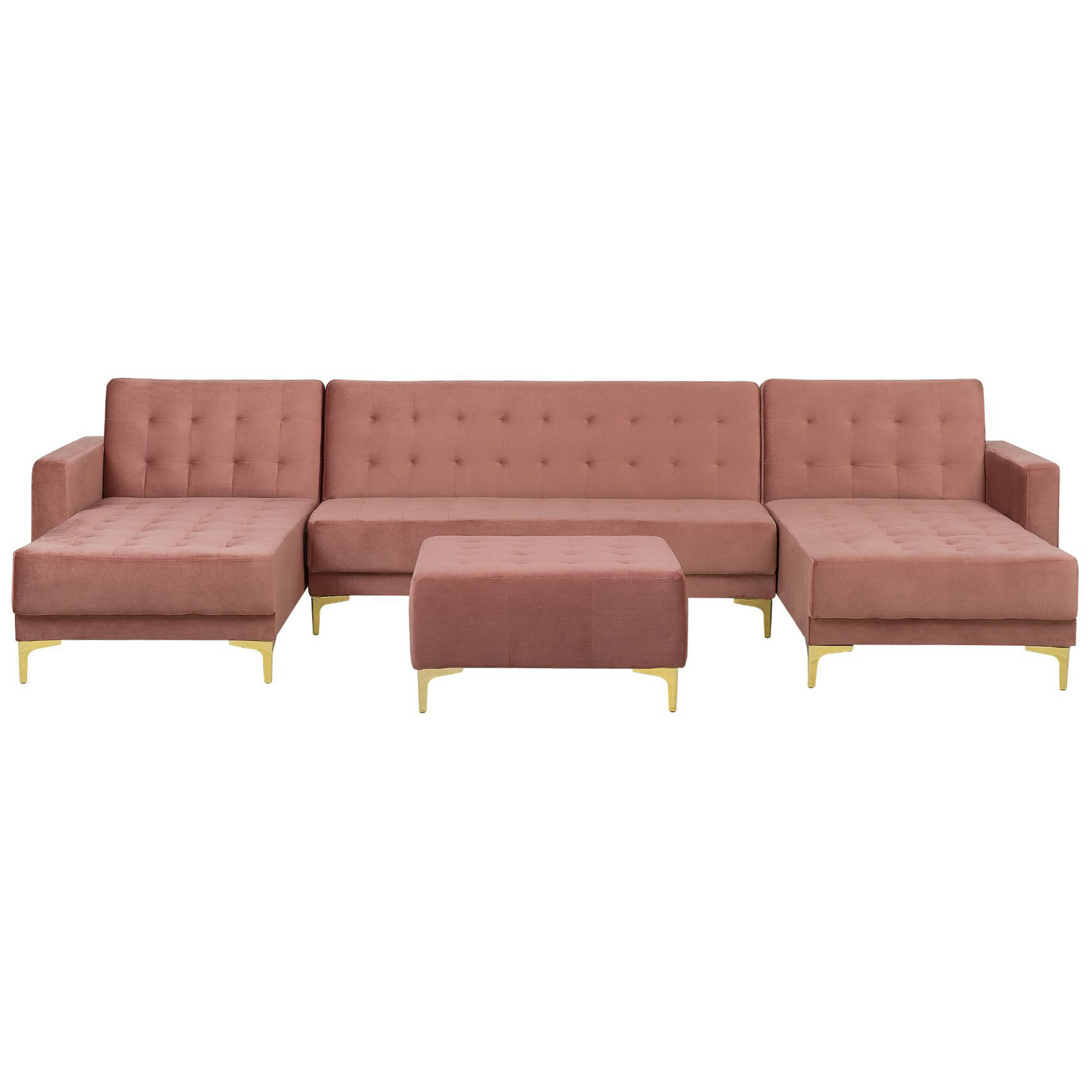 Beliani Sofá cama modular en U ABERDEEN Terciopelo Rosa con otomana 5 ...