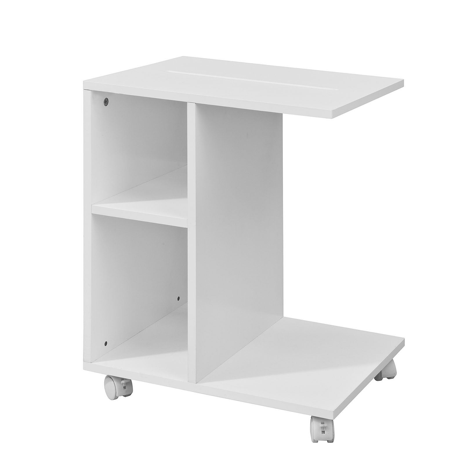 SoBuy FBT48-W Bout de Canapé Table d’Appoint Moderne roulante avec 2 étagères de rangement ...